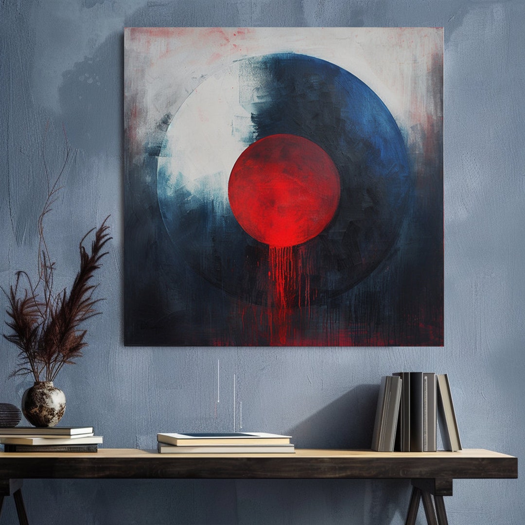 Striking Unique Modernist Blue Circle Red Sphere Painting Print on ...