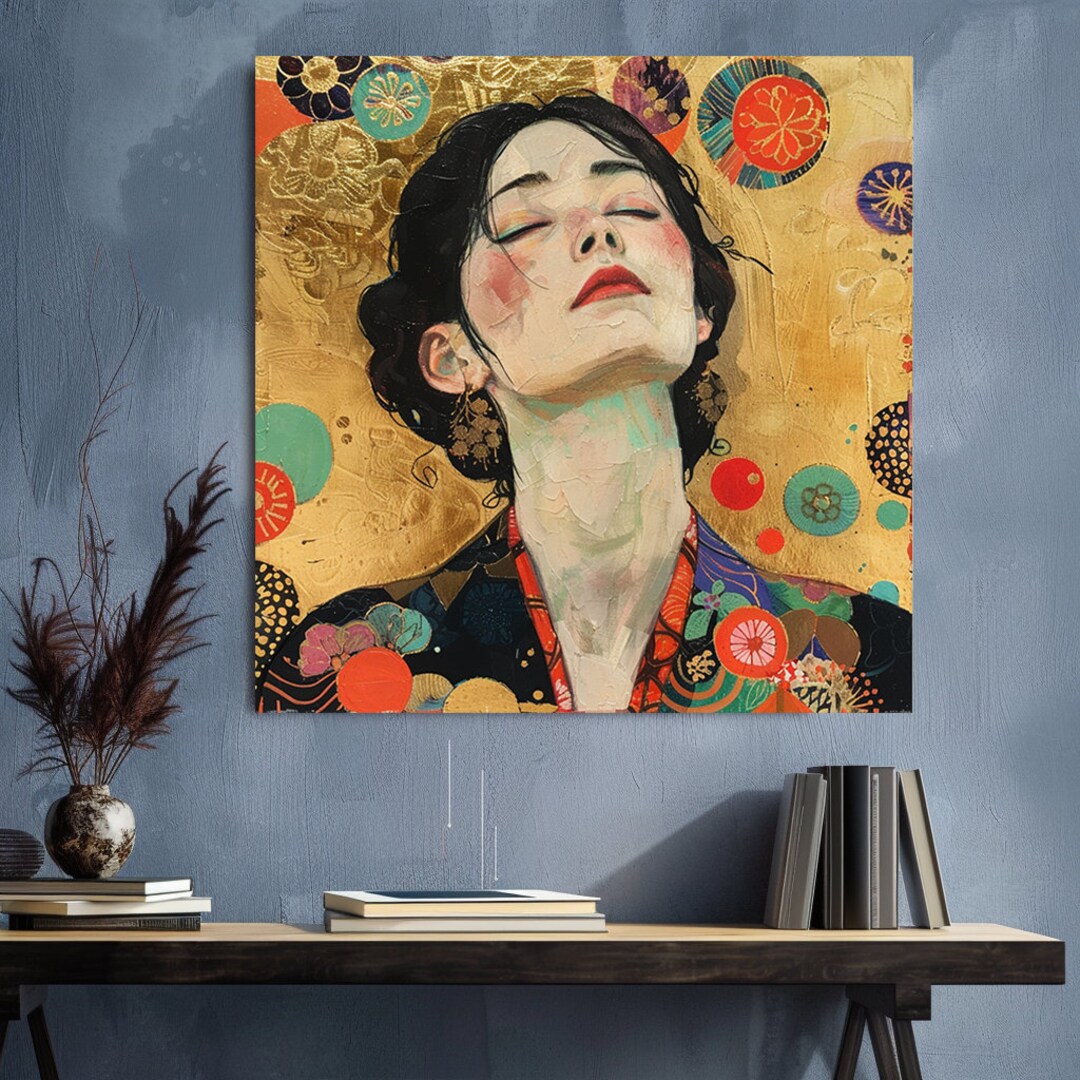 Beautiful Gustav Klimt Inspired Portrait of Woman in Kimono Print on ...