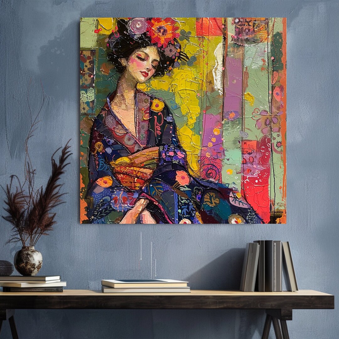 Beautiful Gustav Klimt Inspired Portrait of Woman in Kimono Print on ...