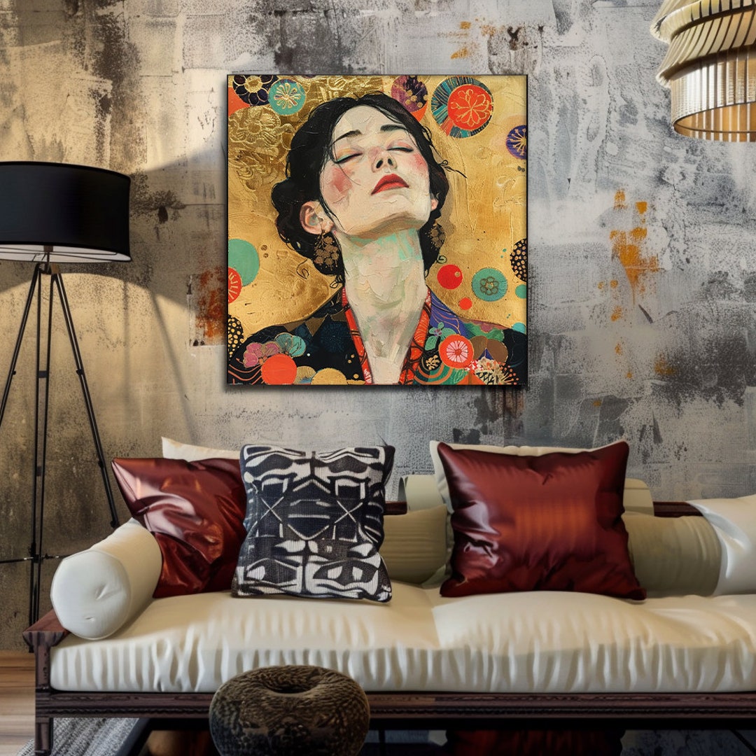 Beautiful Gustav Klimt Inspired Portrait of Woman in Kimono Print on ...