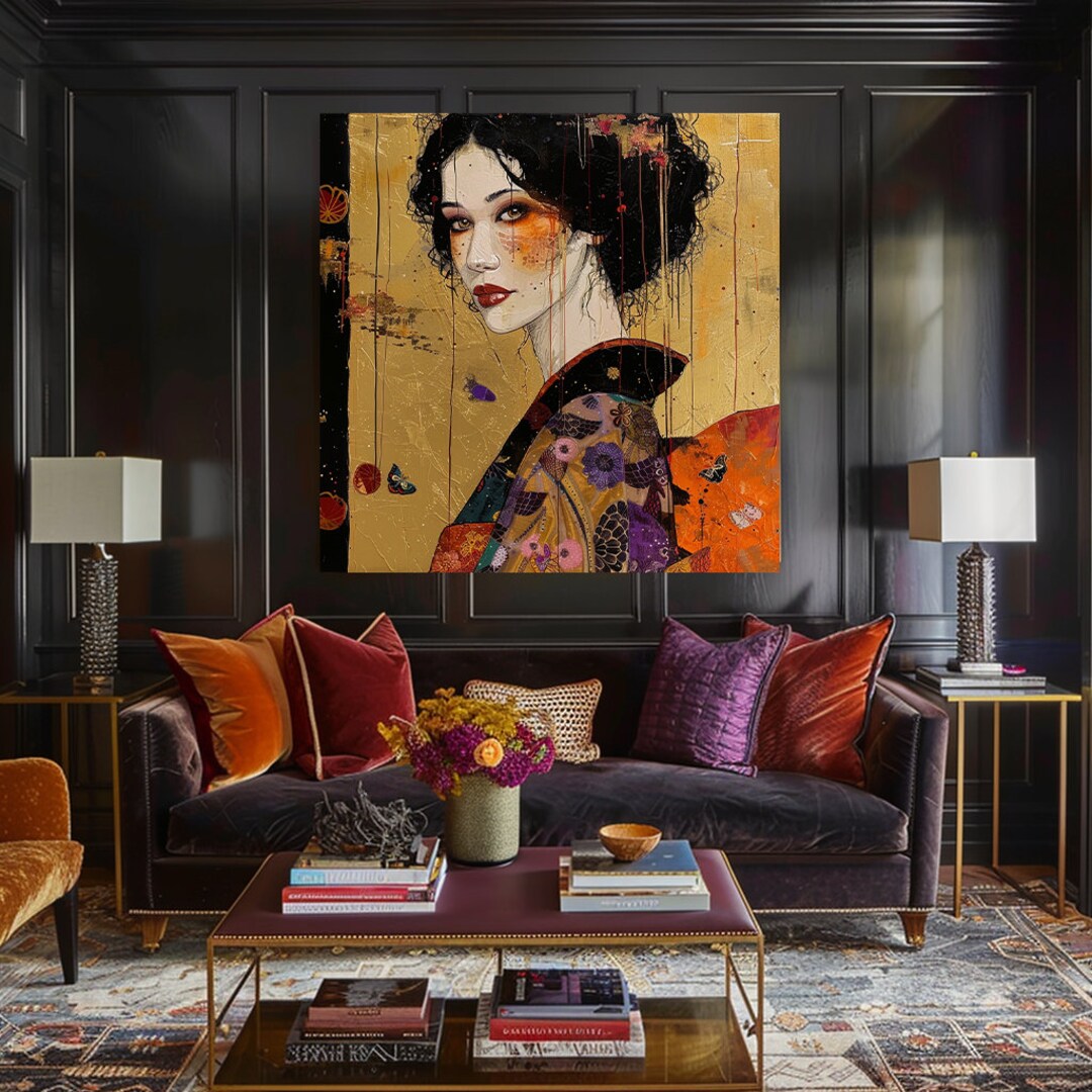Stunning Gustav Klimt Inspired Portrait of Woman in Kimono Print on ...