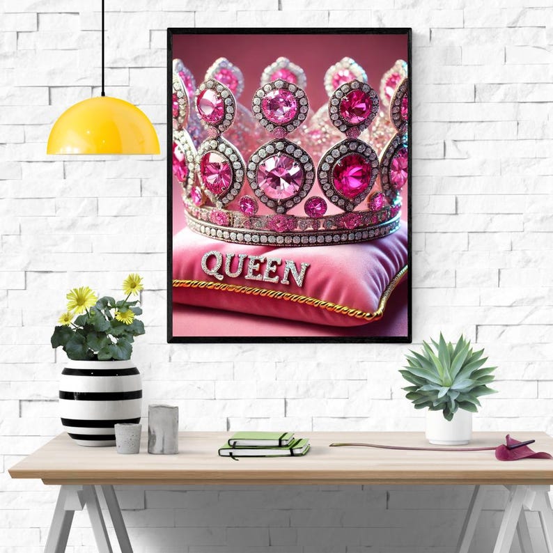 Pink Crown Wall Art Print, Instant Download, Jewel Crown Decor, Home ...
