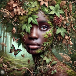 Afrocentric Mother Nature Digital Art Print: Earth Goddess Forest ...