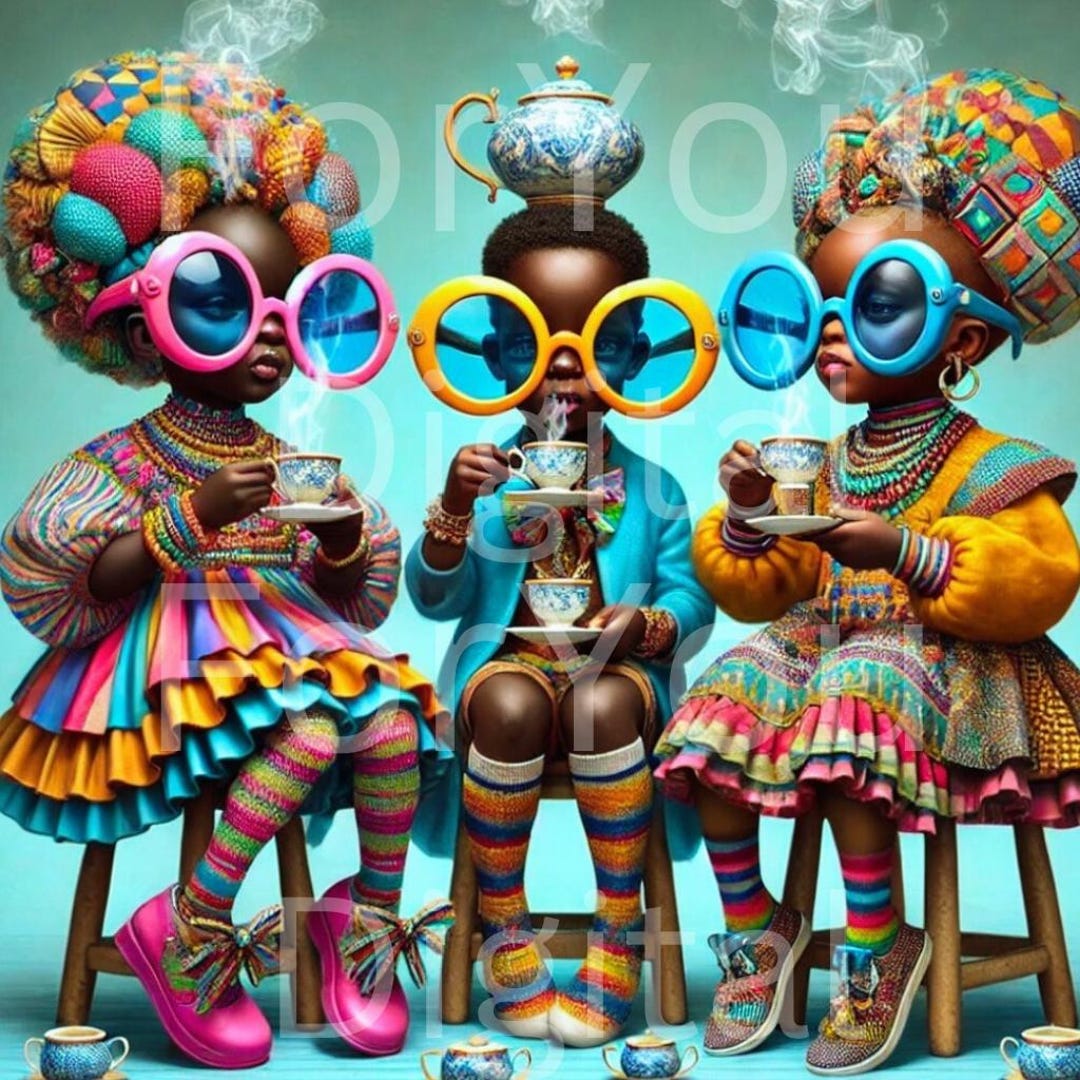 Vibrant Afrocentric Kids Wall Art: Whimsical Digital Illustration for ...