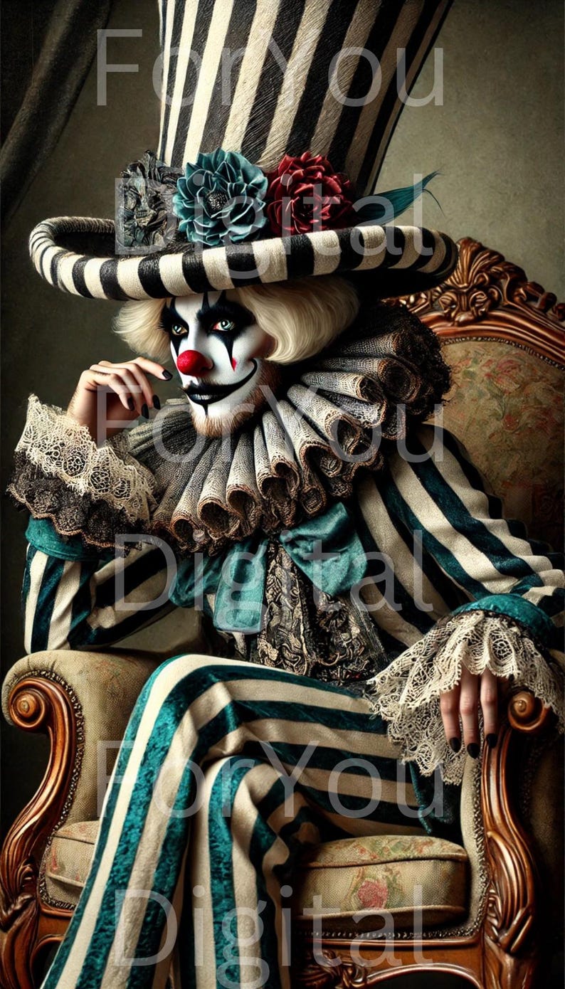 Clown Wall Art – Vintage Circus Portrait Printable With Striped Costume ...