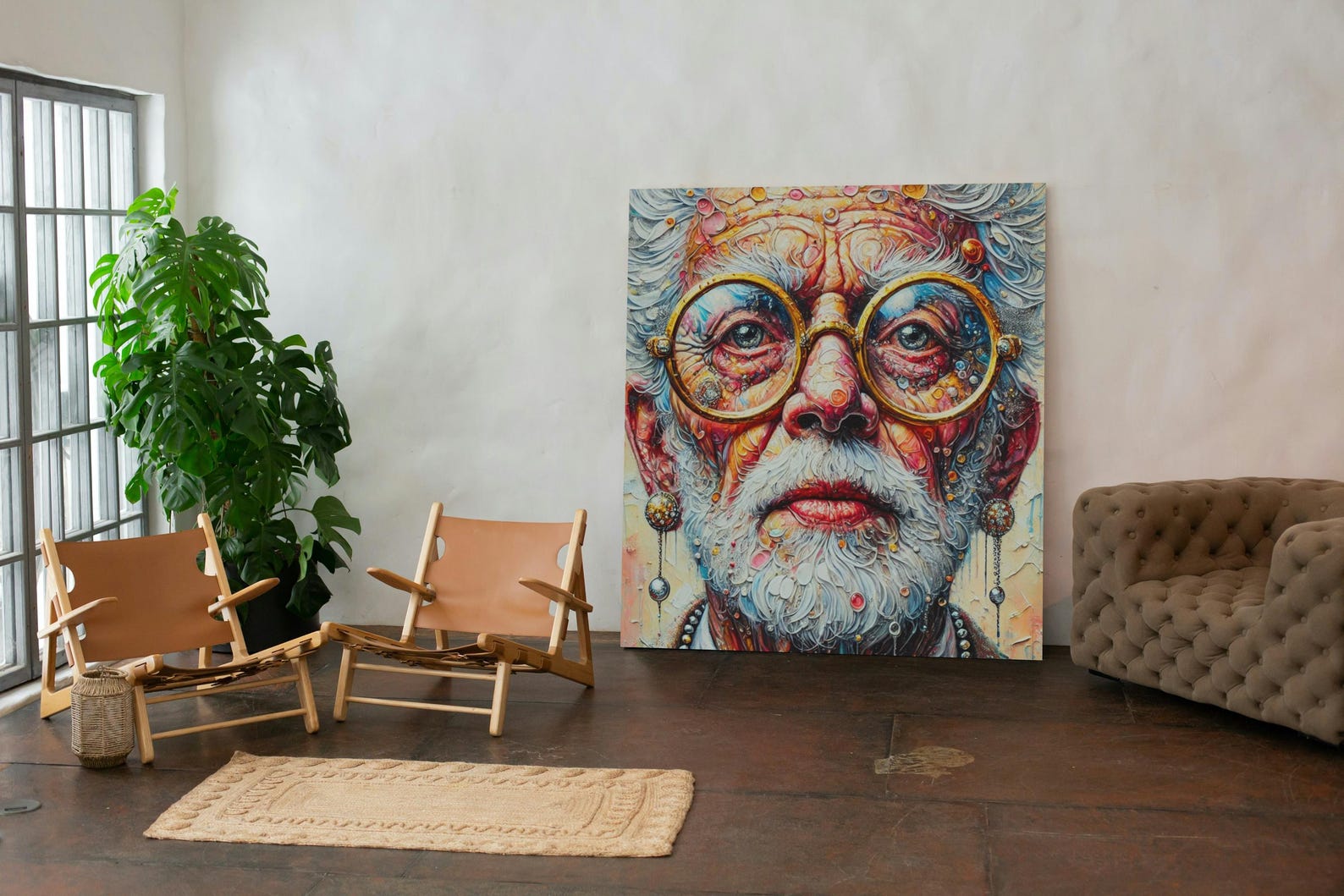 Elder Man Portrait Wall Art – Bold Abstract Print With Gold Glasses ...