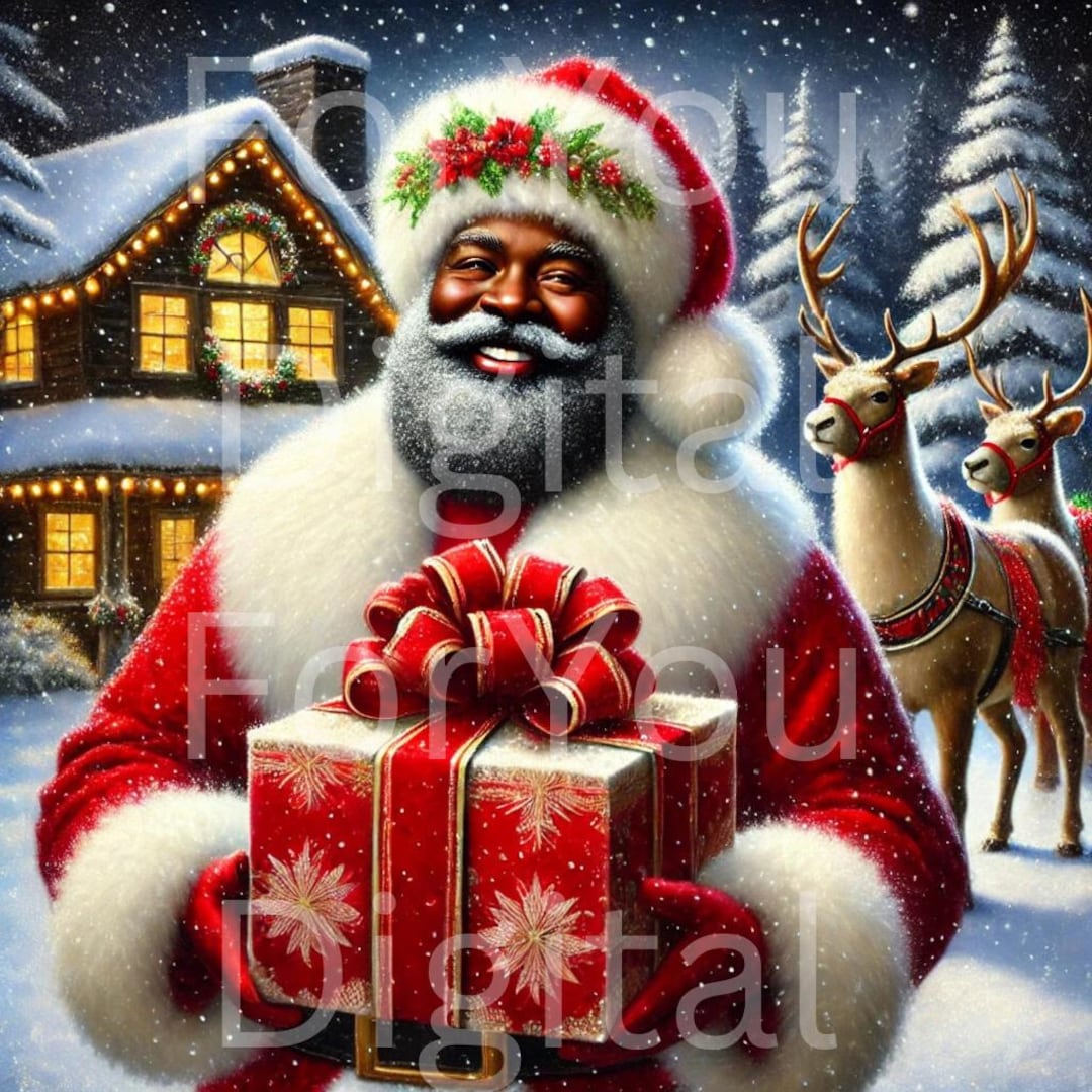 African American Santa Claus Digital Art Print: Holiday Decor With ...