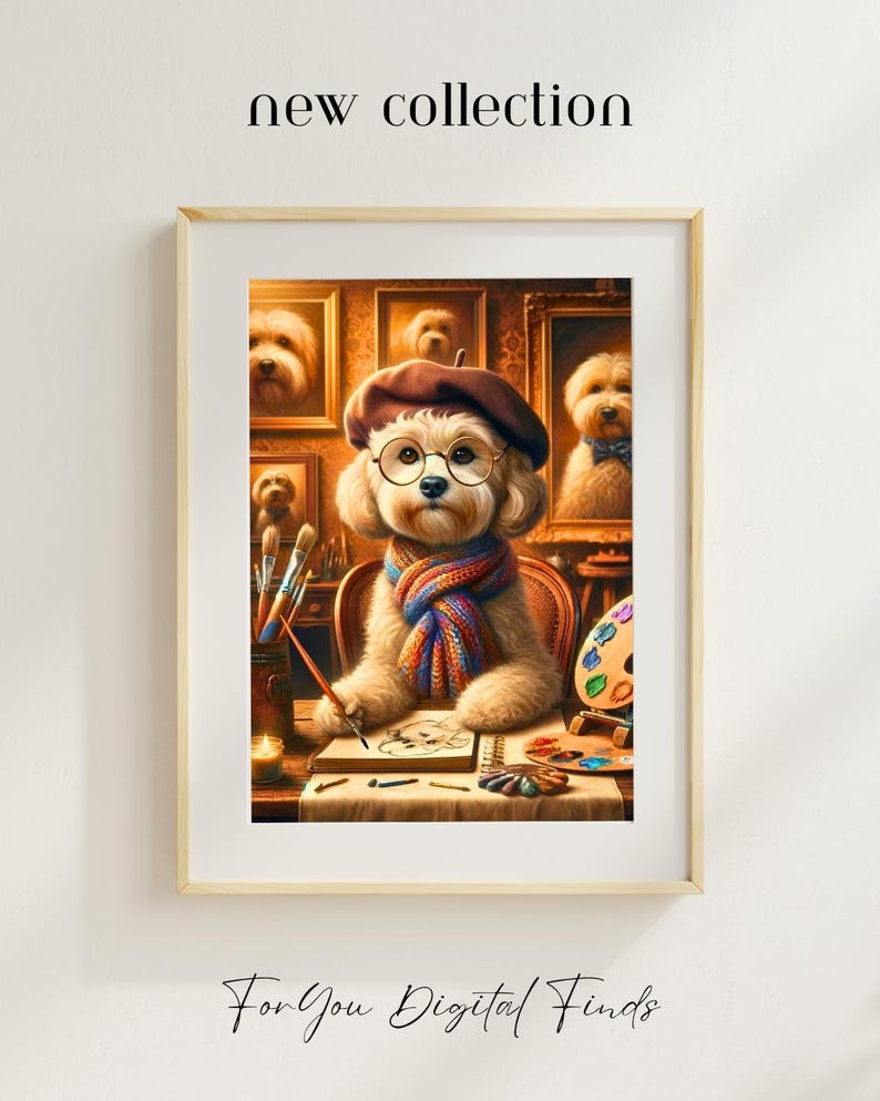 Dog Portrait Wall Art – Whimsical Artist Dog Painting Print, Luxury Pet ...