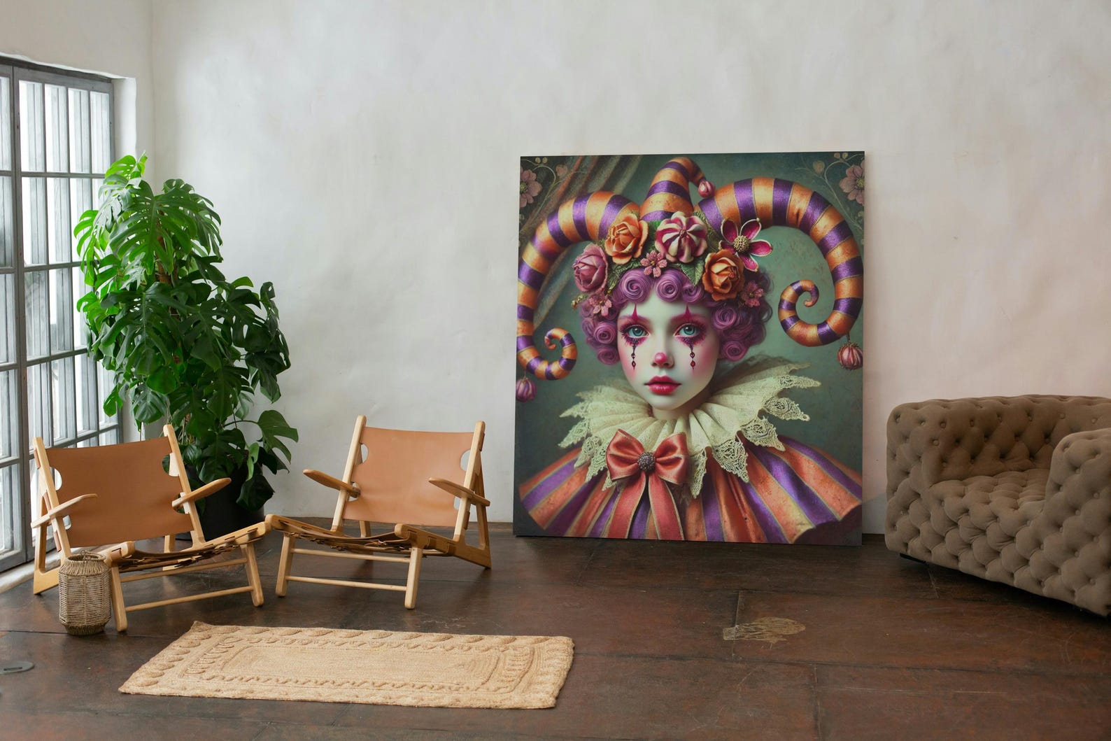 Whimsical Jester Girl Portrait: Fantasy Clown Digital Art Print for ...