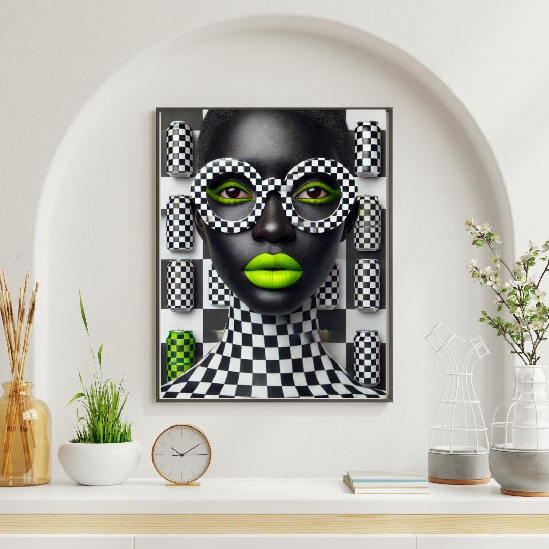Afro Pop Checkerboard Portrait Wall Art - Etsy
