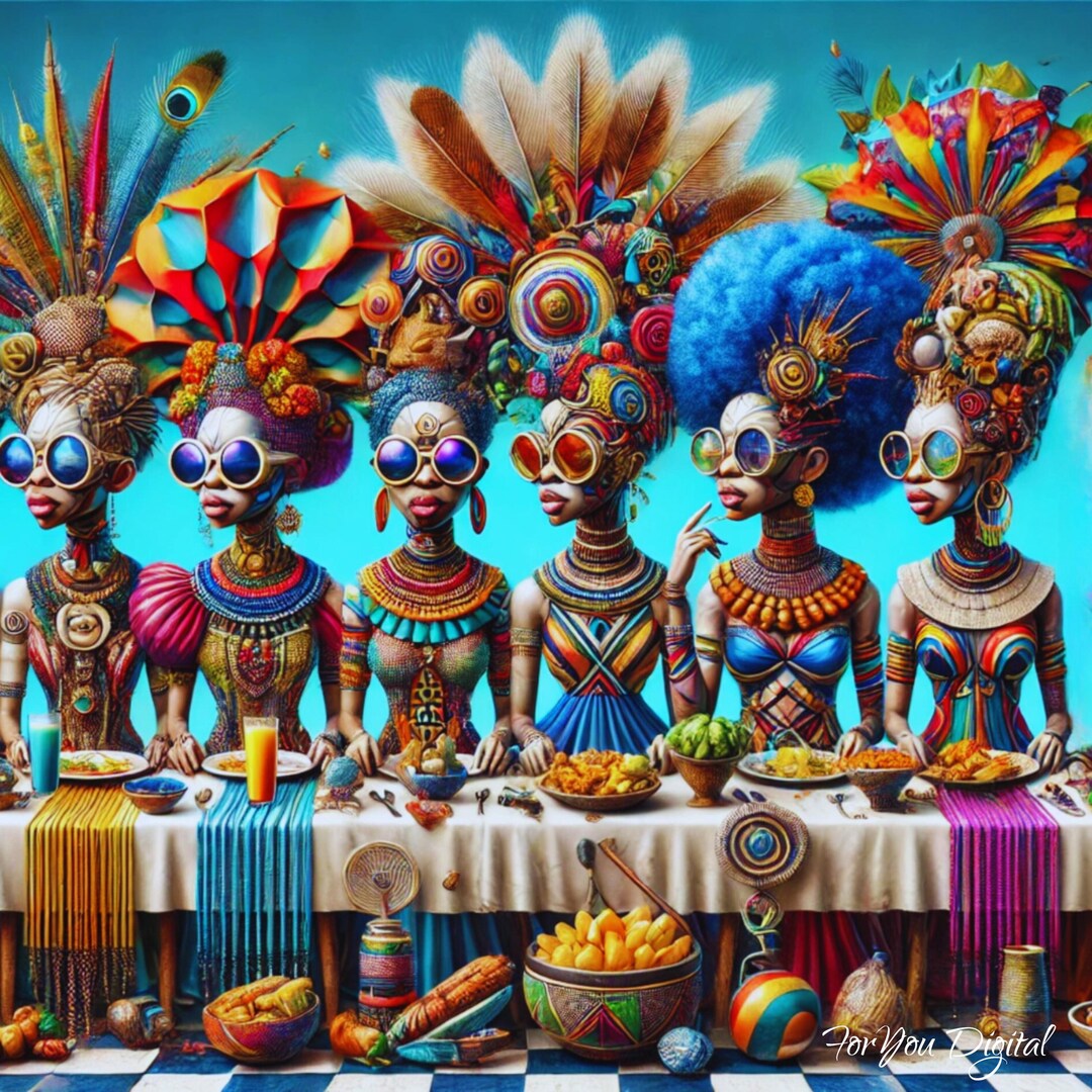 Vibrant Afrofuturistic Feast: Cultural Celebration Artwork for Home ...