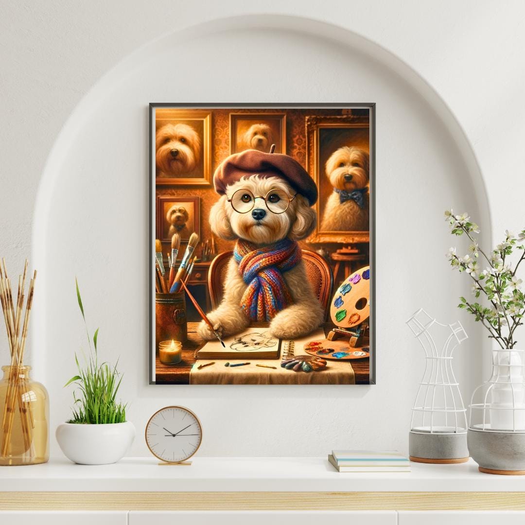 Dog Portrait Wall Art – Whimsical Artist Dog Painting Print, Luxury Pet ...