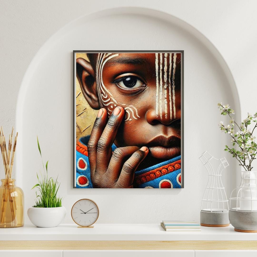 Afrocentric Wall Art – Tribal Face Markings African Boy Portrait - Etsy