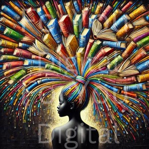 Afrocentric Book Hair Art – Black Girl Literacy Wall Print, Colorful ...