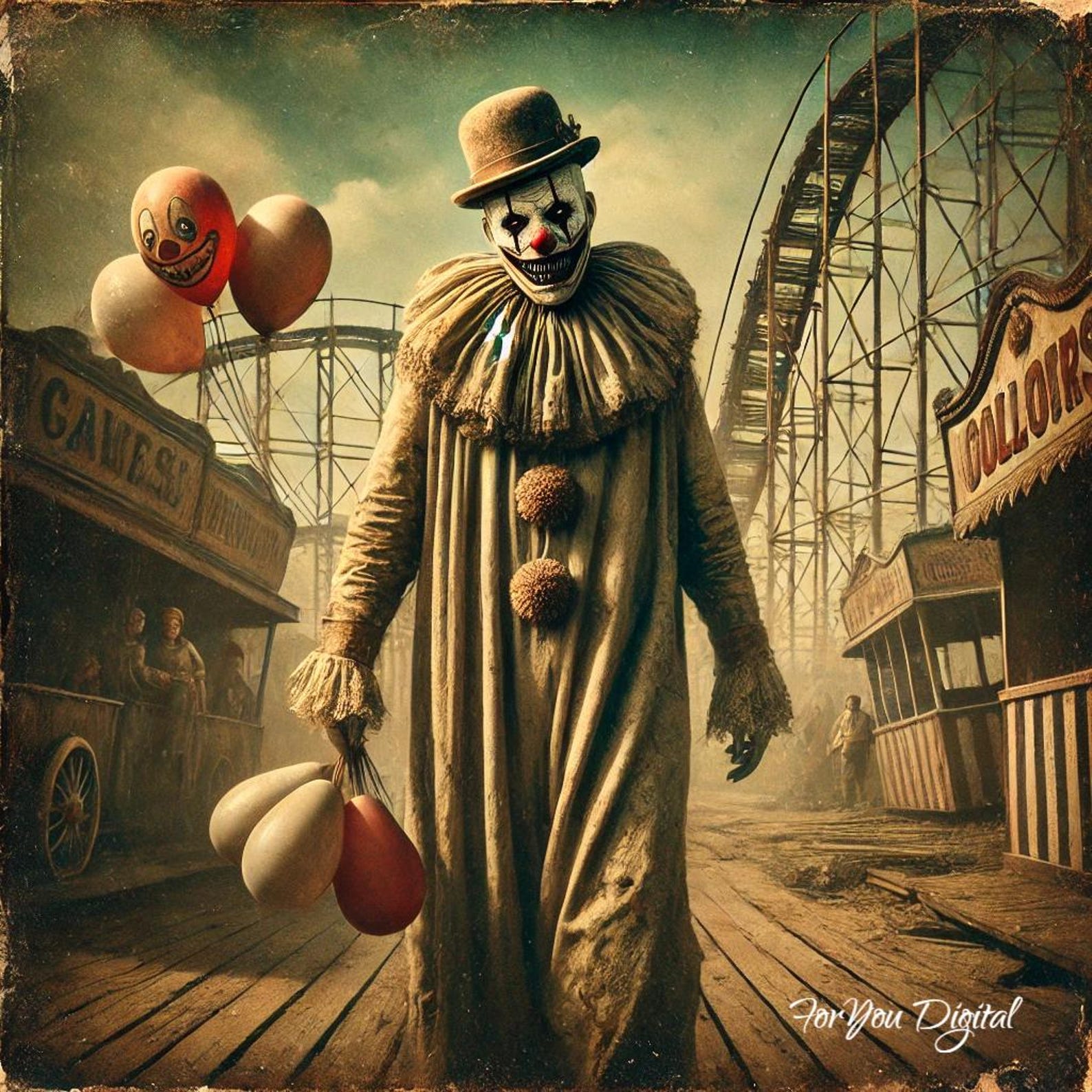 Creepy Clown Art, Haunted Circus Art, Horror Decor, Gothic Art, Digital ...