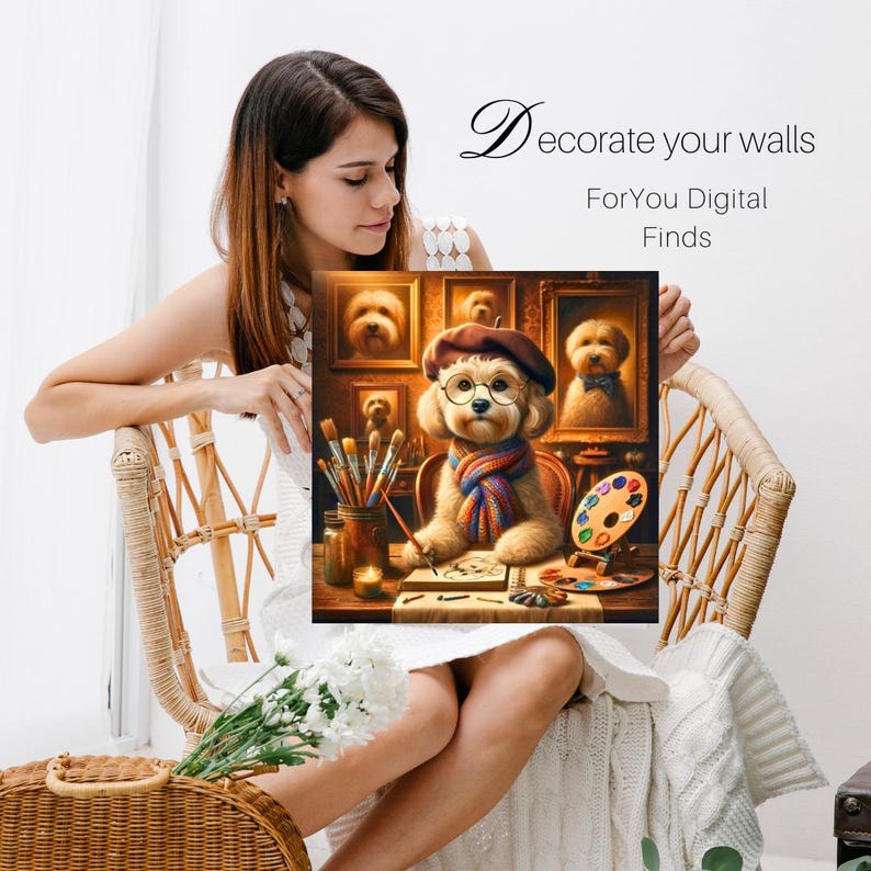 Dog Portrait Wall Art – Whimsical Artist Dog Painting Print, Luxury Pet ...