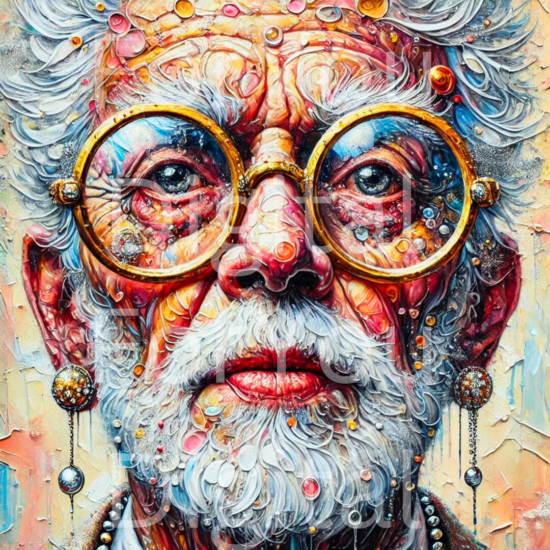 Elder Man Portrait Wall Art – Bold Abstract Print With Gold Glasses ...