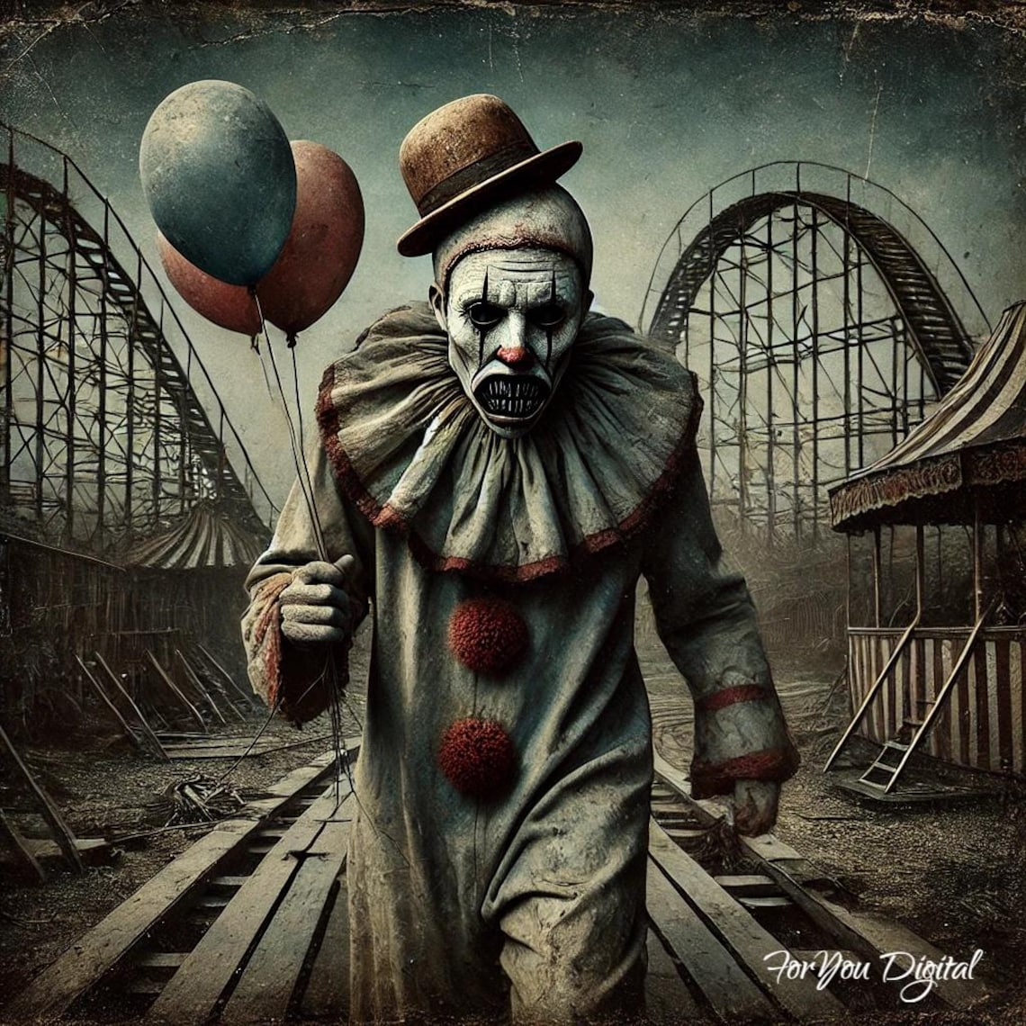 Creepy Clown Art, Haunted Circus Art, Horror Decor, Gothic Art, Digital ...