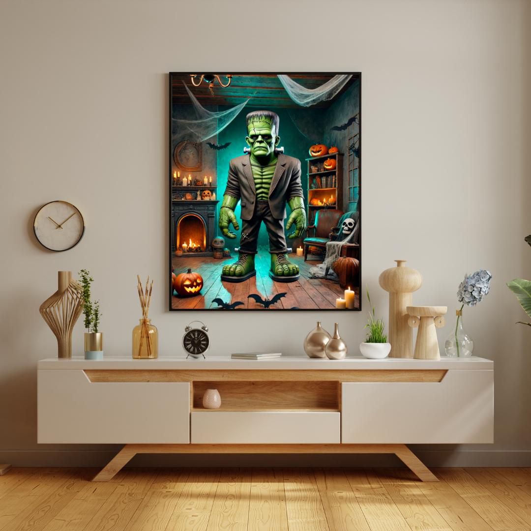 Frankenstein Halloween Wall Art – Spooky Haunted House Monster Print ...