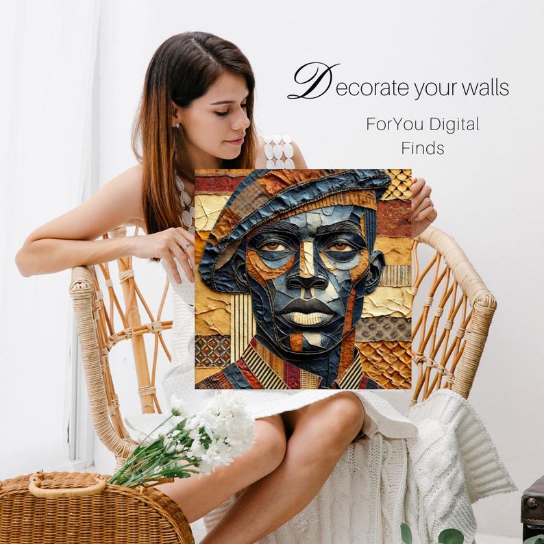 Arte mural afrocéntrico: Impresión digital de retrato con collage de ...