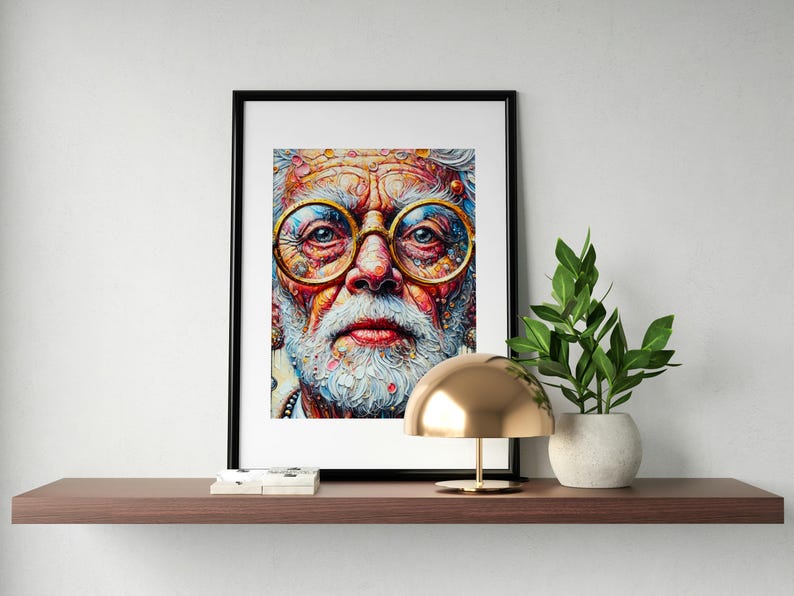 Elder Man Portrait Wall Art – Bold Abstract Print With Gold Glasses ...