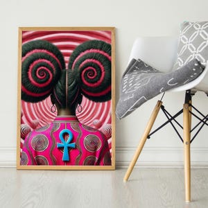 Contemporary African-inspired Art Print: Pink Spiral Ankh Symbol Wall ...
