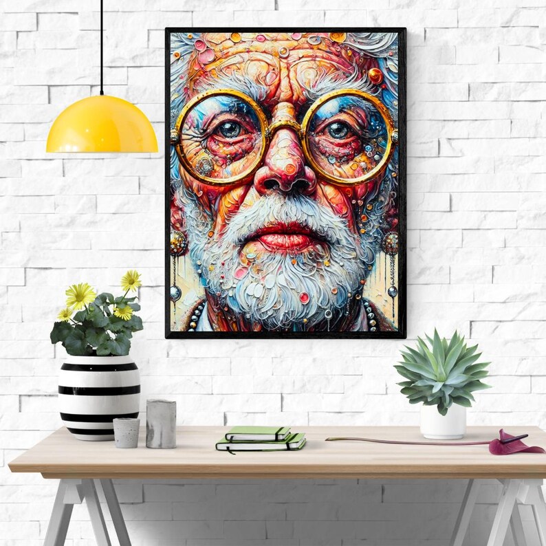 Elder Man Portrait Wall Art – Bold Abstract Print With Gold Glasses ...