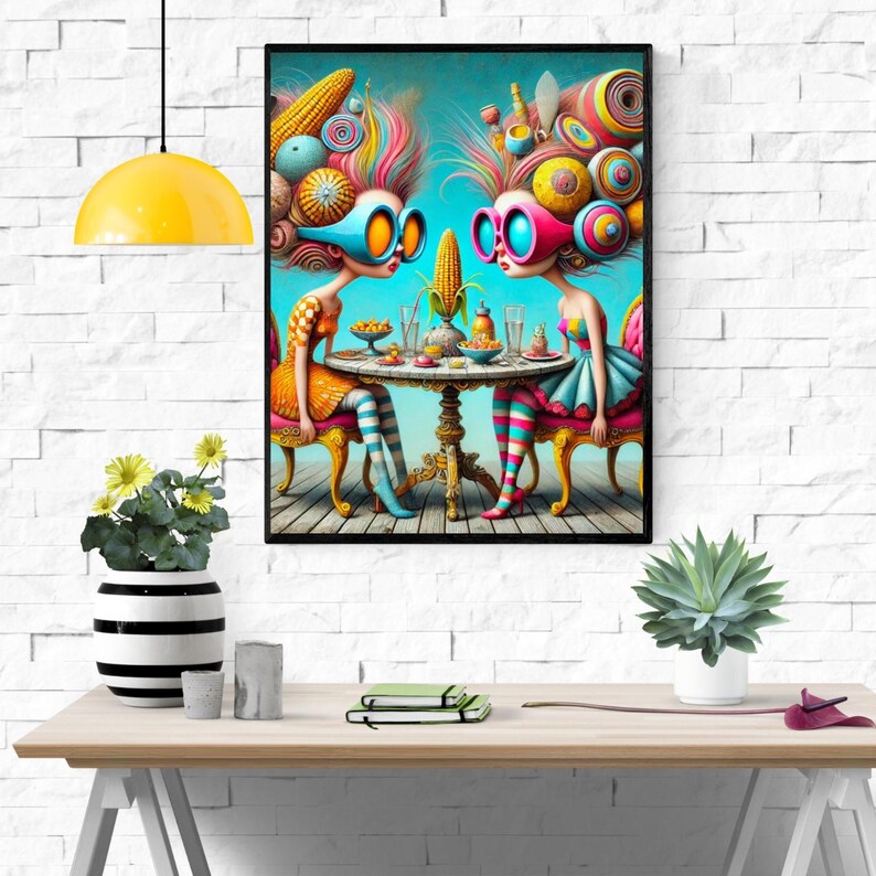 Whimsical Surreal Dining Room Art Print: Quirky Wall Decor for Eclectic ...