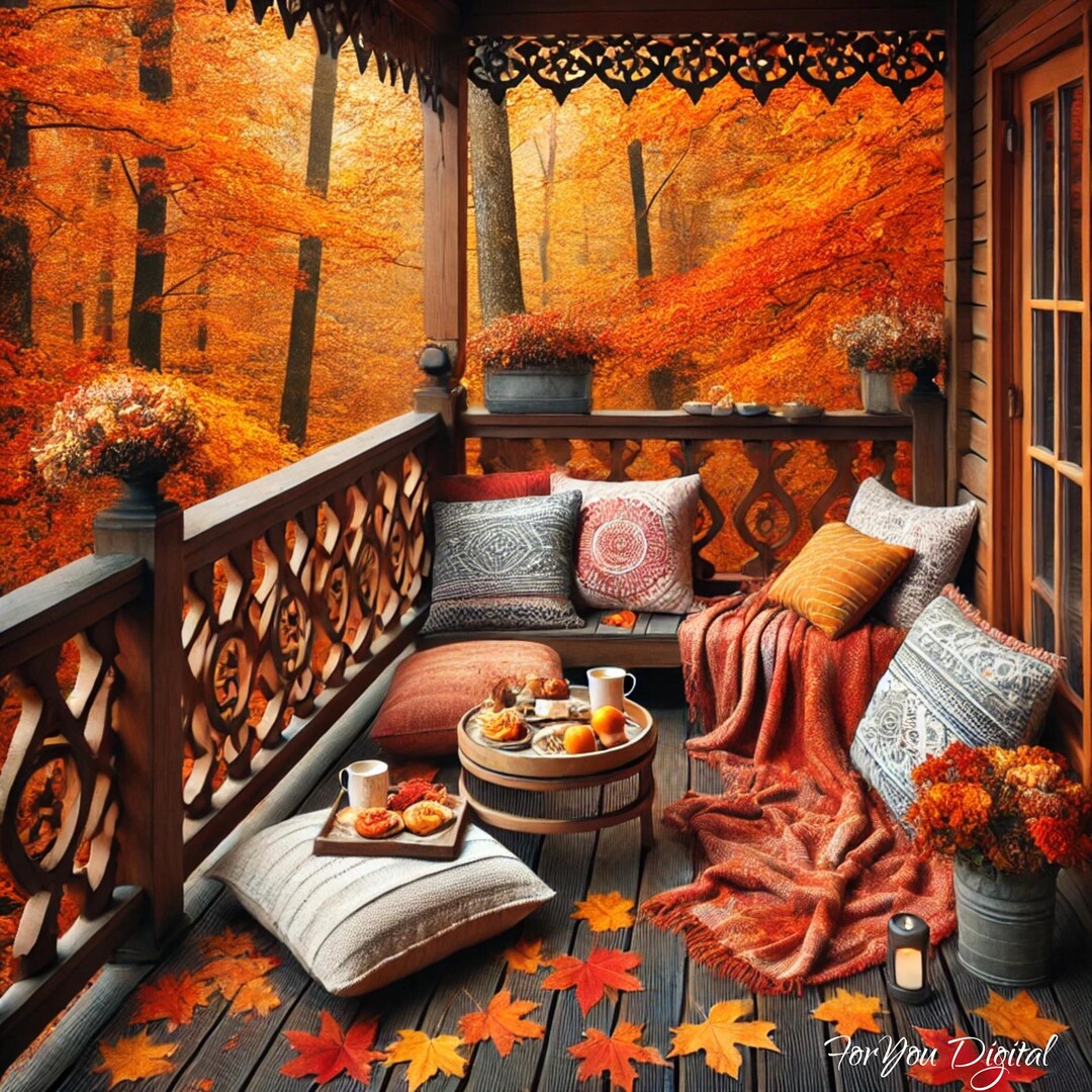 Autumn Cozy Porch Wall Art for Living Room Fall Cabin Decor Print Cozy ...