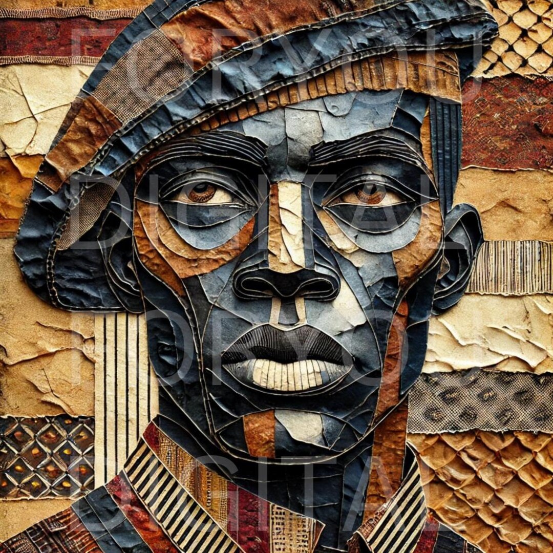 African American Man Collage Art – Afrocentric Mixed Media Portrait ...