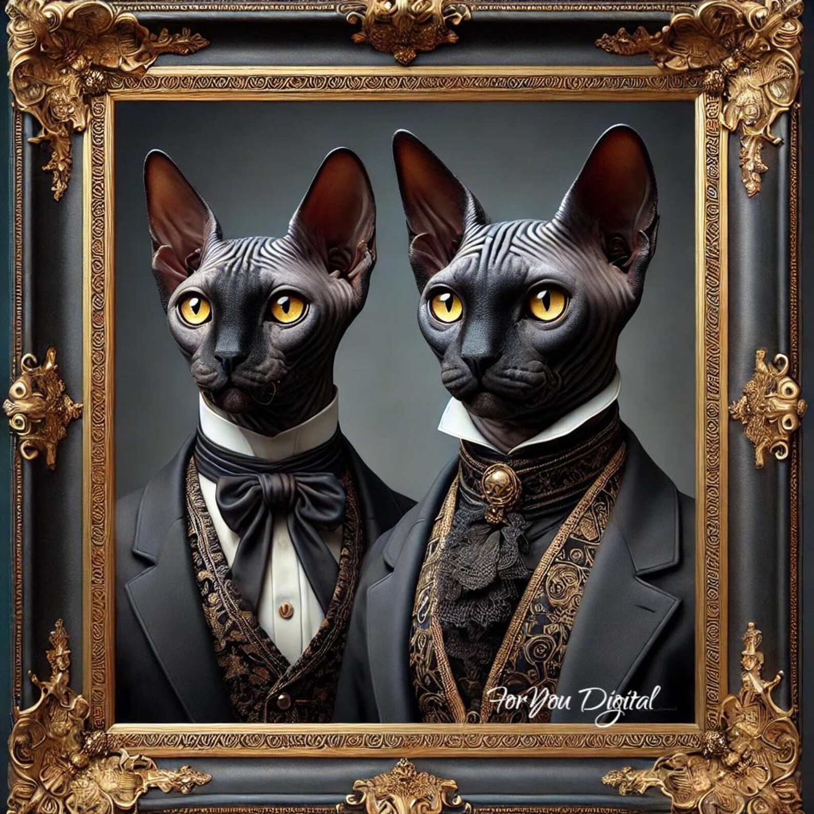 Victorian Cat Art Print, Hairless Cat Portrait, Regal Animal Art ...