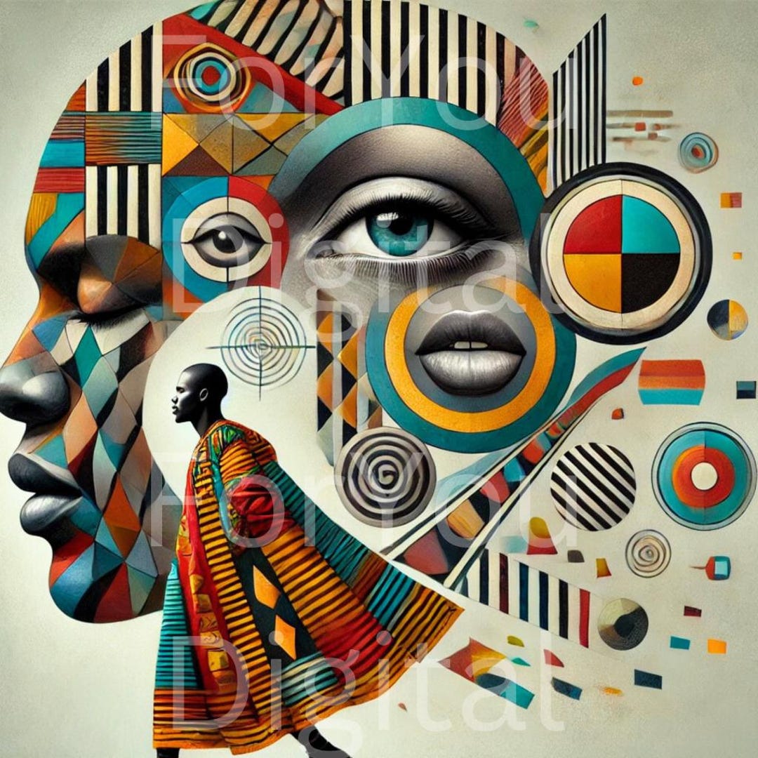 Afrocentric Abstract Wall Art – Black Man Portrait, Geometric African ...