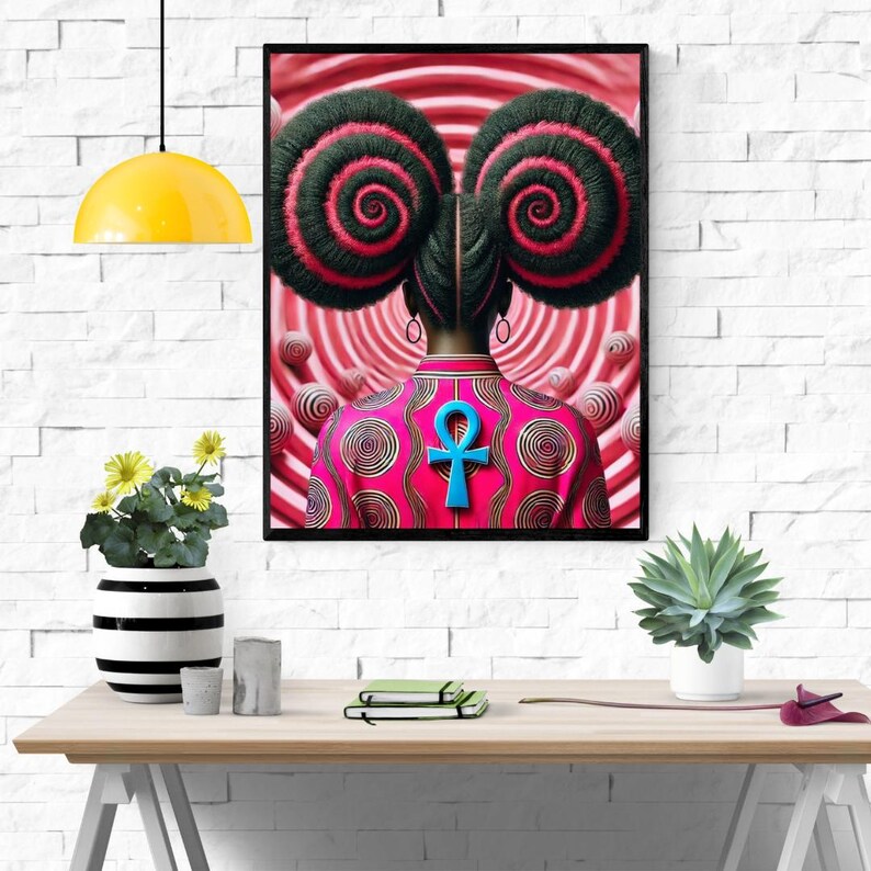 Contemporary African-inspired Art Print: Pink Spiral Ankh Symbol Wall ...