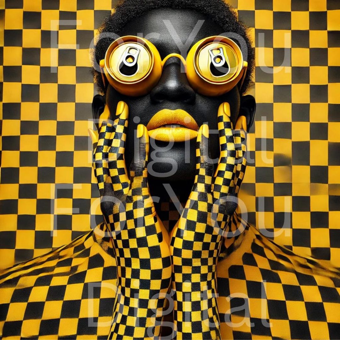 Afro Pop Art Print – Bold Black Woman in Yellow Checkered Pattern ...