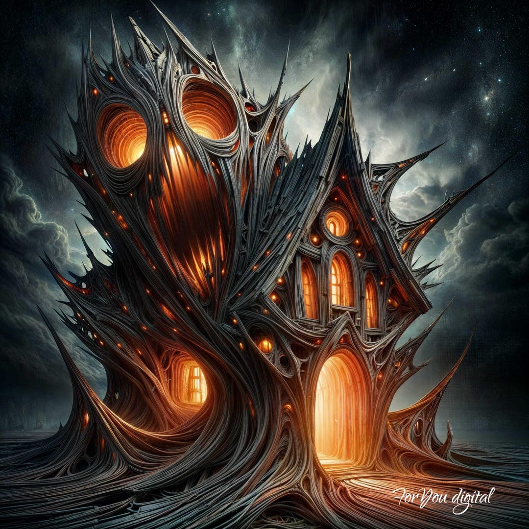 Enchanted Twilight Mystical Tree House Art Print, Halloween Decor ...