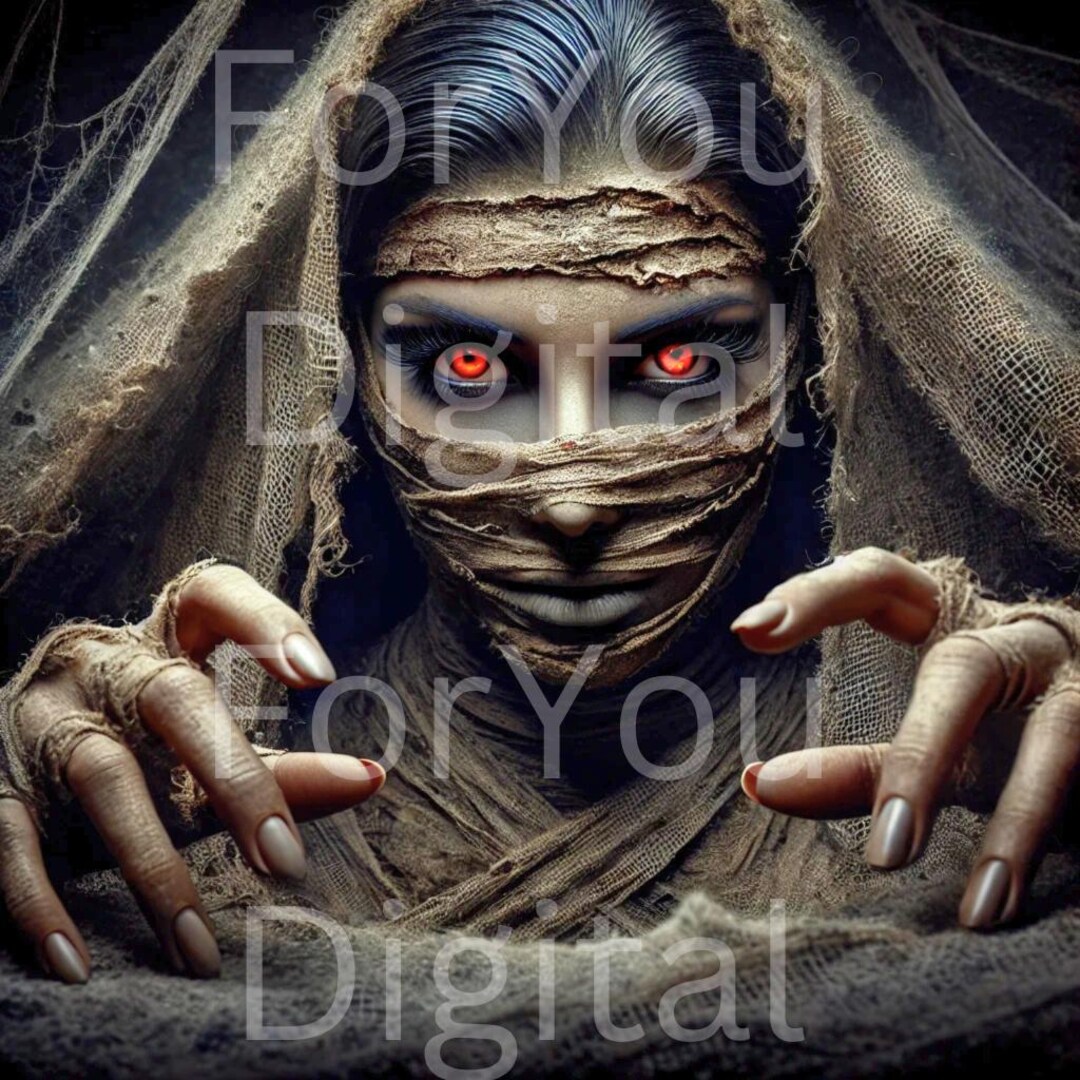 Gothic Mummy Digital Art – Haunting Red-eyed Sorceress, Halloween ...