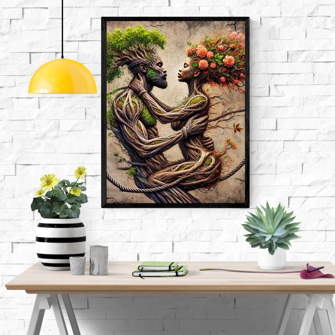 Nature & Romance Surreal Artwork, Afrocentric Tree Couple Digital Art ...