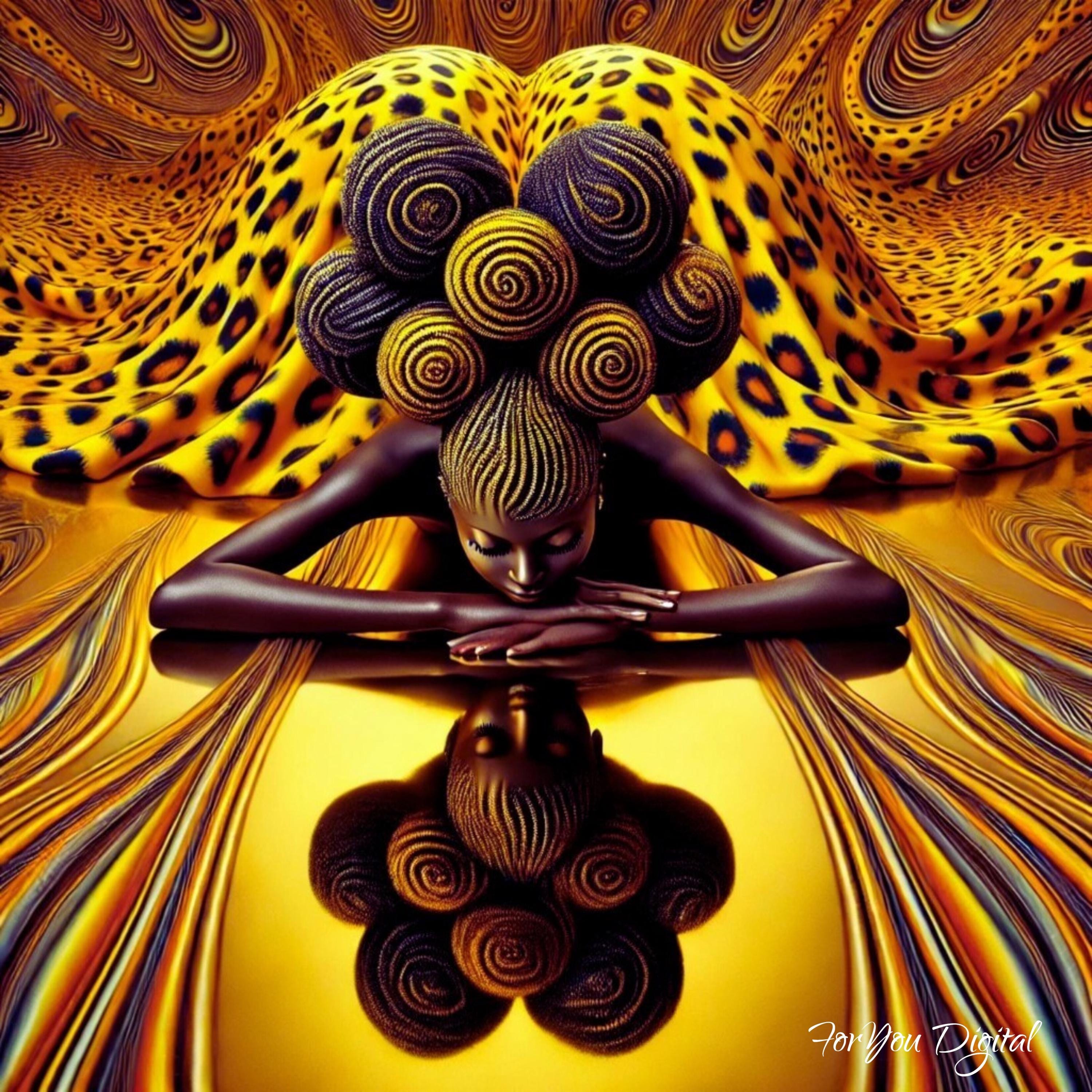Striking Yellow Leopard Reflection Digital Artwork Vibrant Safari ...