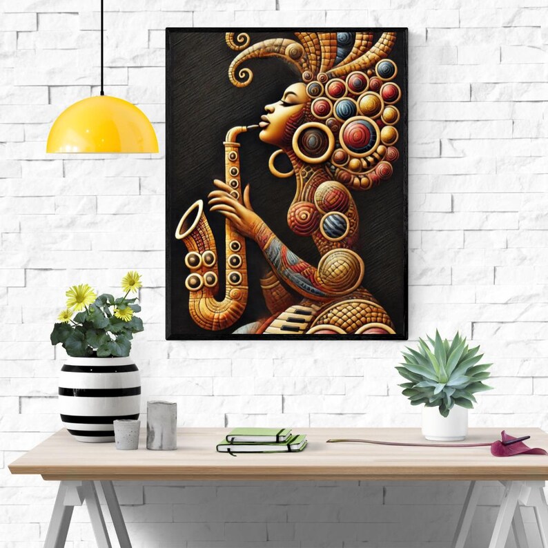 Afro-inspired Saxophone Woman Wall Art Decor, Vibrant African Art Print ...