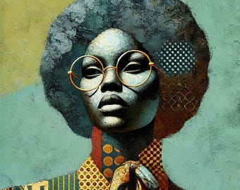 African American Portrait With Bold Geometric Glasses Contemporary ...