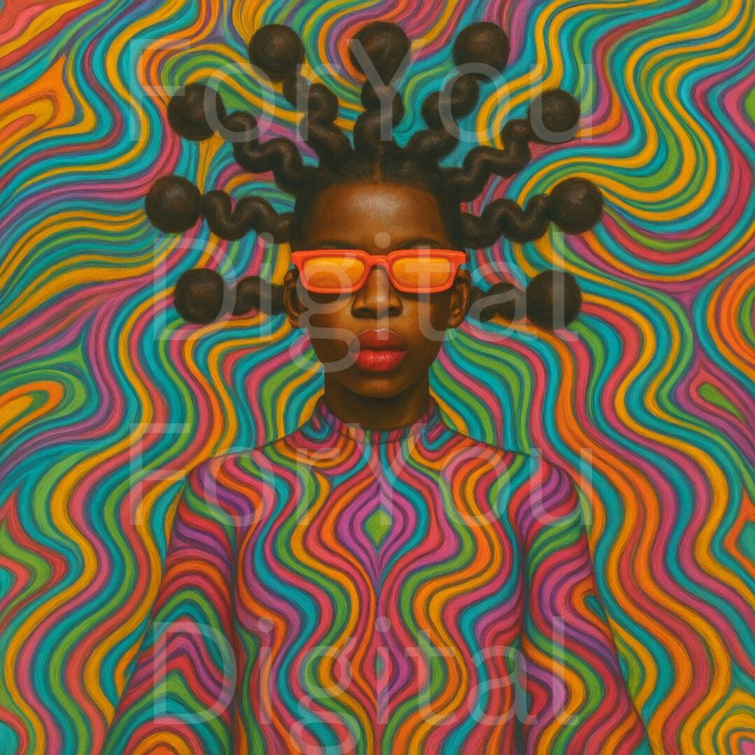 Afrofuturistic Psychedelic Wall Art Print – Vibrant Colorful Trippy ...