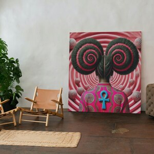 Contemporary African-inspired Art Print: Pink Spiral Ankh Symbol Wall ...