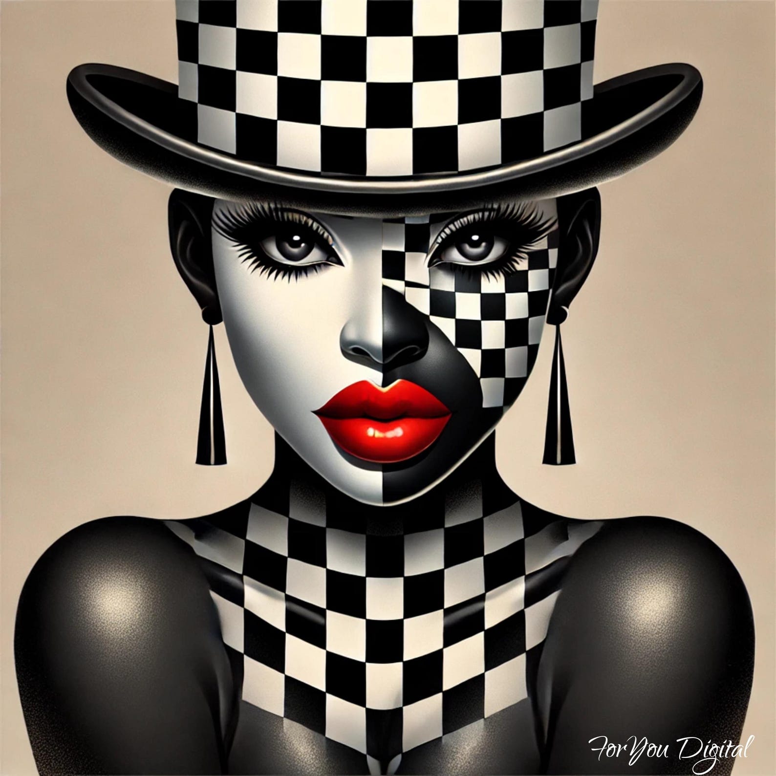 Checkerboard Chic African American Woman Portrait Art Print, Instant ...