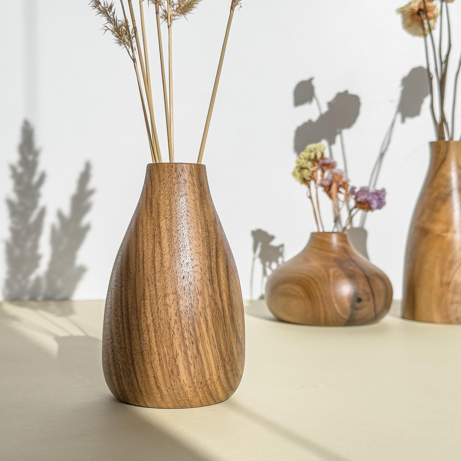 Walnut Wood Bud Vase Set: Small Rustic Home Decor for Dried Flowers - Etsy