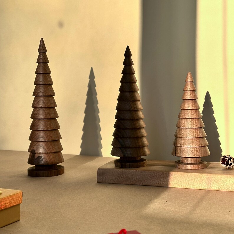 Handmade Walnut Wood Christmas Tree Set: Holiday Table Decor - Etsy
