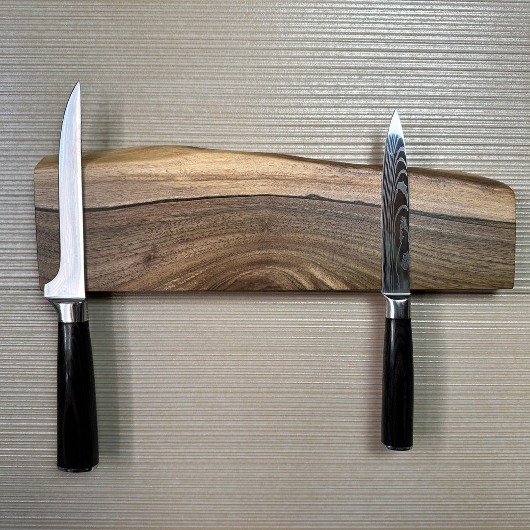 Walnut Magnetic Knife Rack – Wall Mounted Knife Holder, Kitchen Knife ...