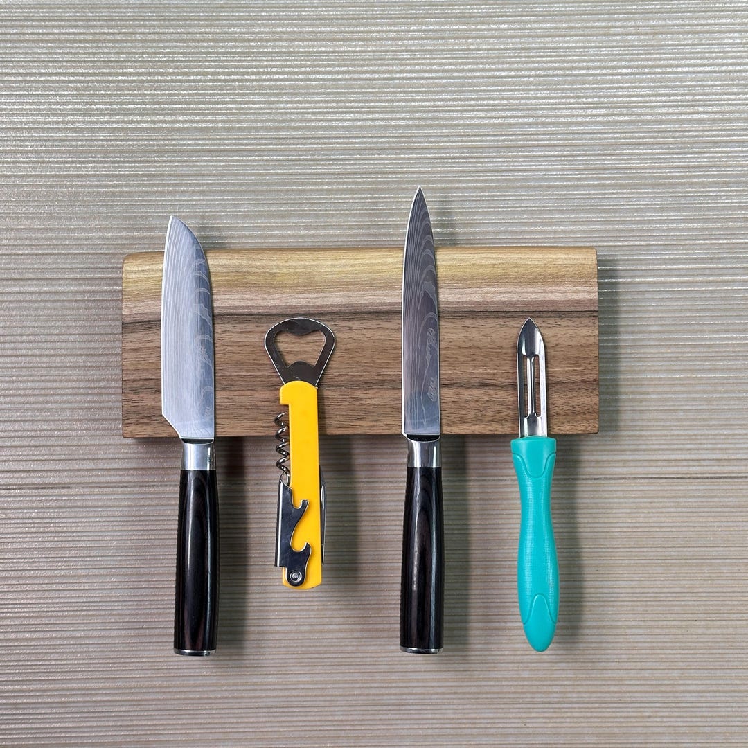 Premium Walnut Magnetic Knife Holder With Live Edge Wood - Perfect for ...