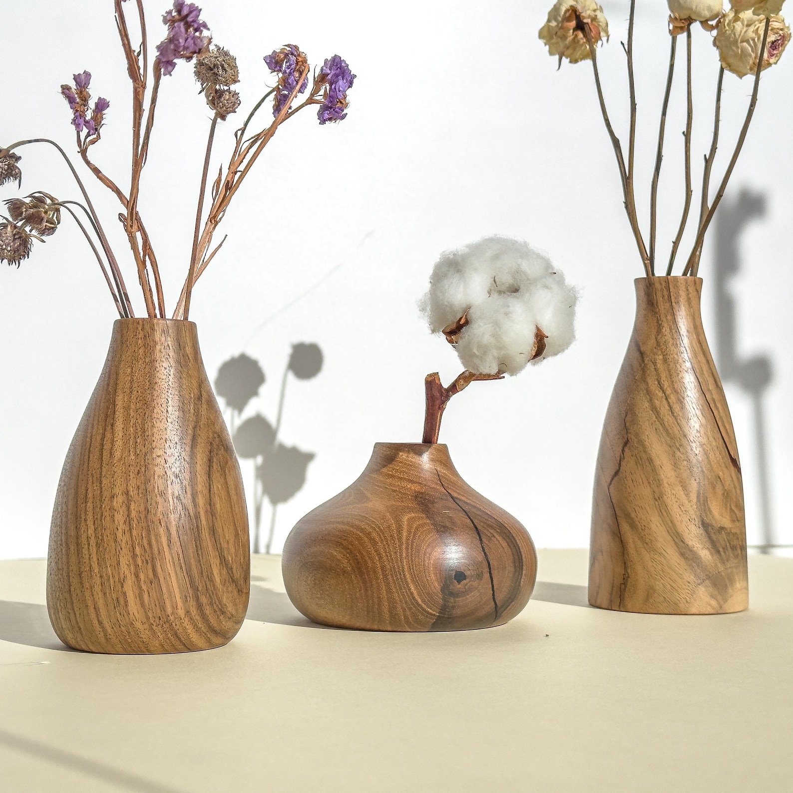 Walnut Wood Bud Vase Set: Small Rustic Home Decor for Dried Flowers - Etsy