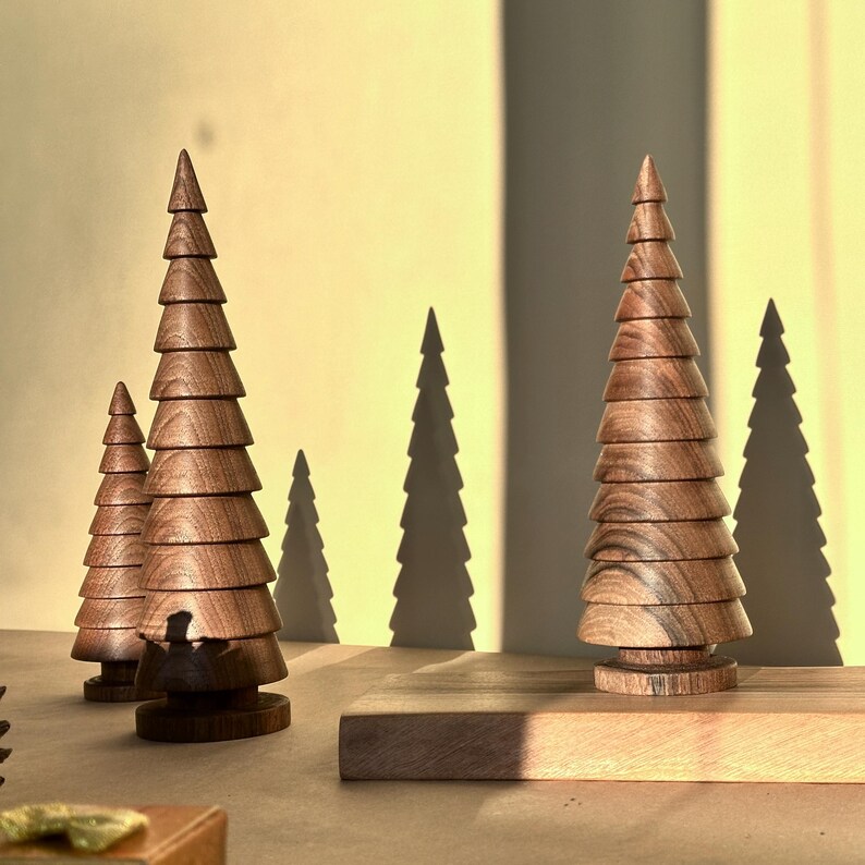Handmade Walnut Wood Christmas Tree Set: Holiday Table Decor - Etsy