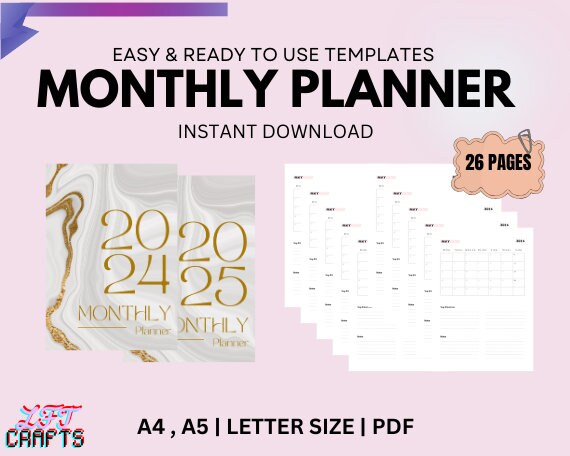 2024 2025 Monthly Planner Printable , Monthly Organizer , Month at a ...